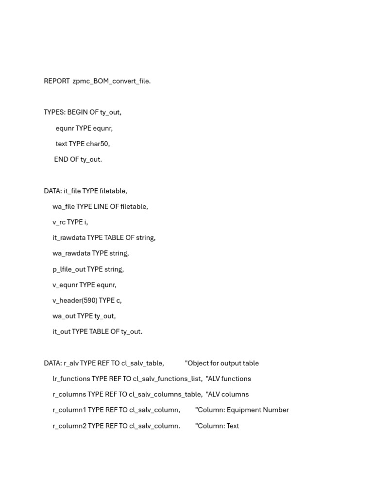 Equipment Bom Conversion Sample Program ABAP | PDF | Computing ...