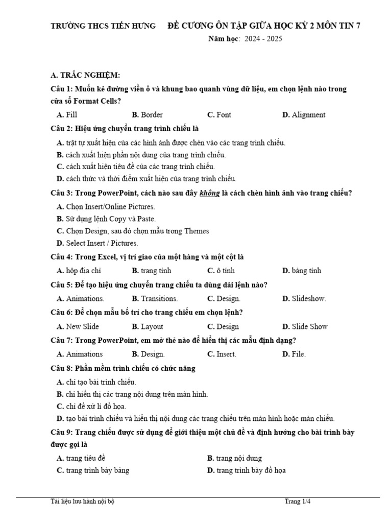 Đề Cương Ôn Tập Gk2 Tin 7 | PDF