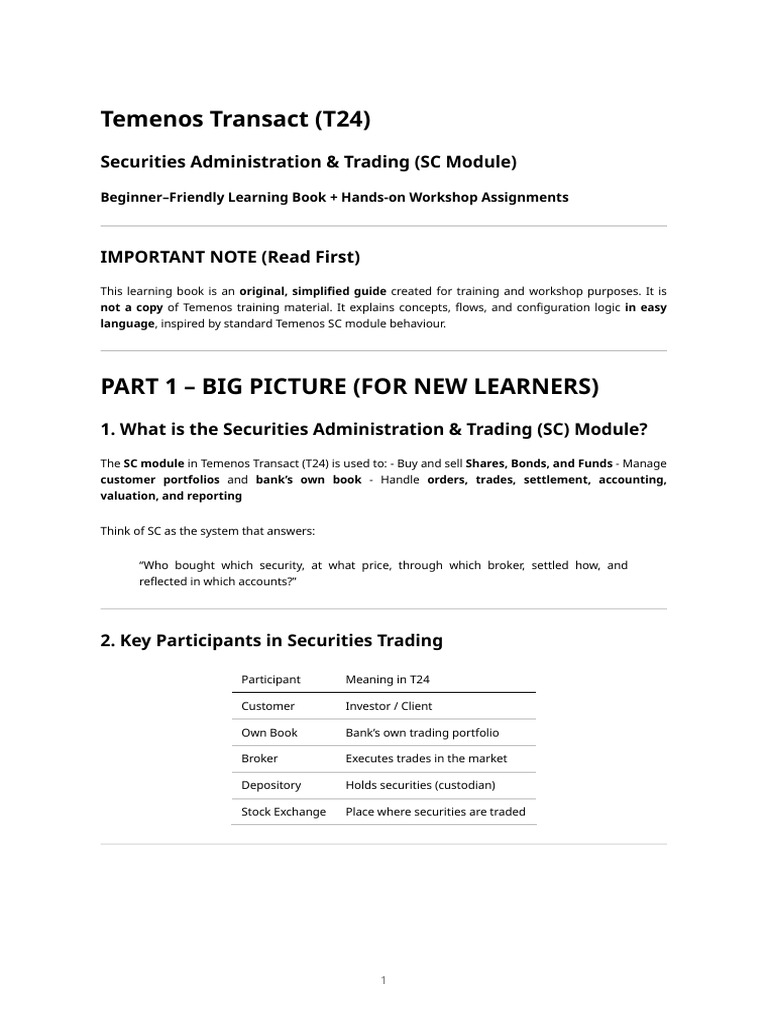 Temenos Transact (t24) Securities Administration & Trading - Beginner ...