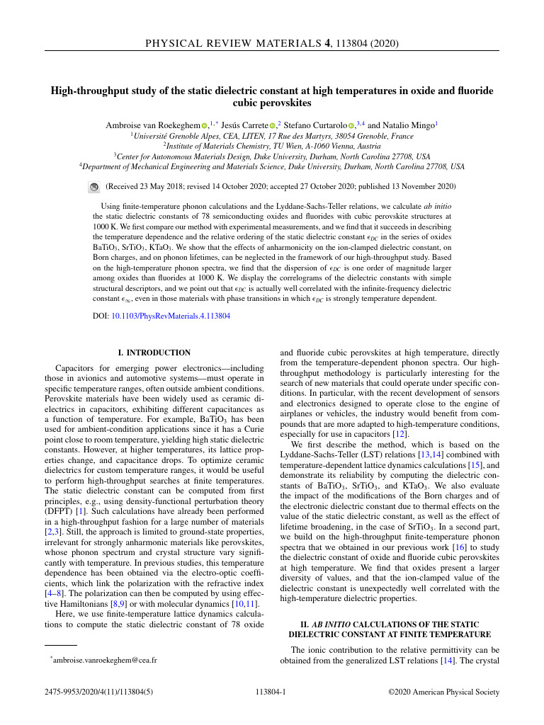 High-throughput Study of the Static Dielectric Constant at High ...