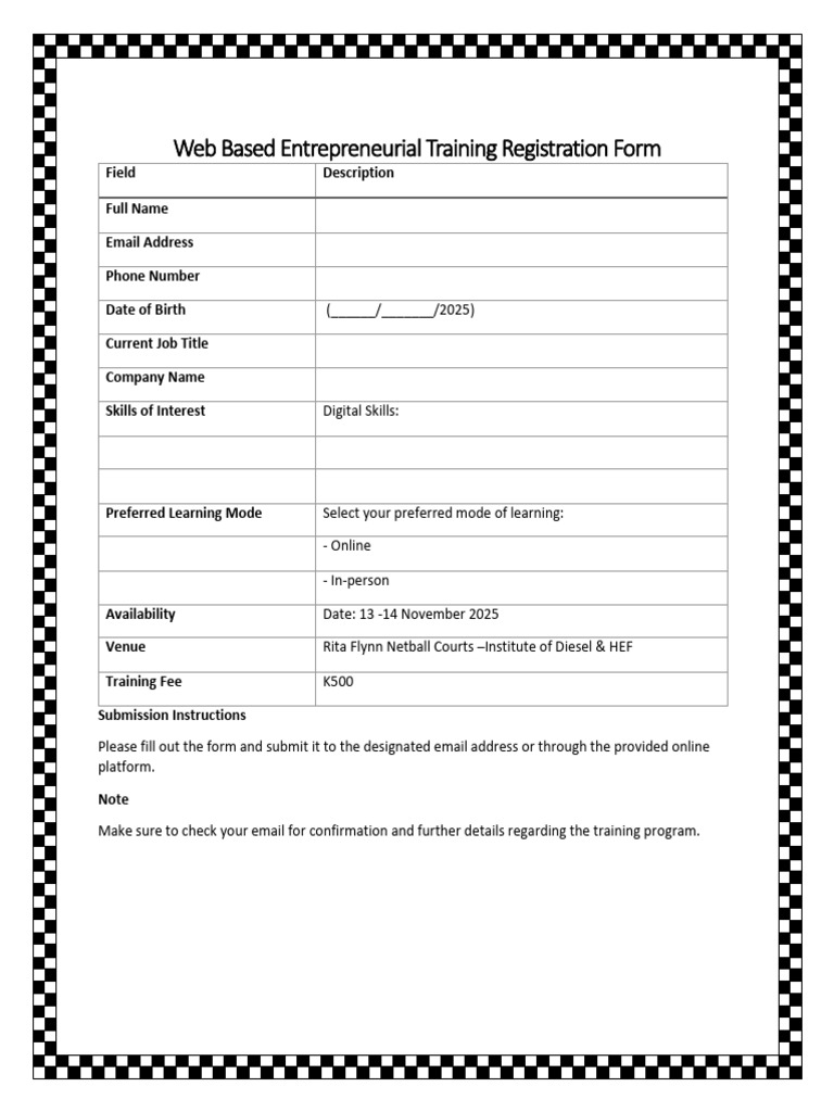 Web Based Entrepreneurial Training Registration Form | PDF