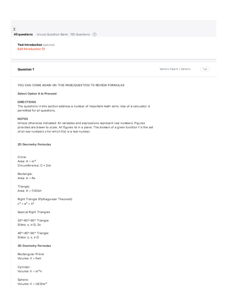 Mathematics Olympiad July 2025 Test | PDF | Area | Multiple Choice