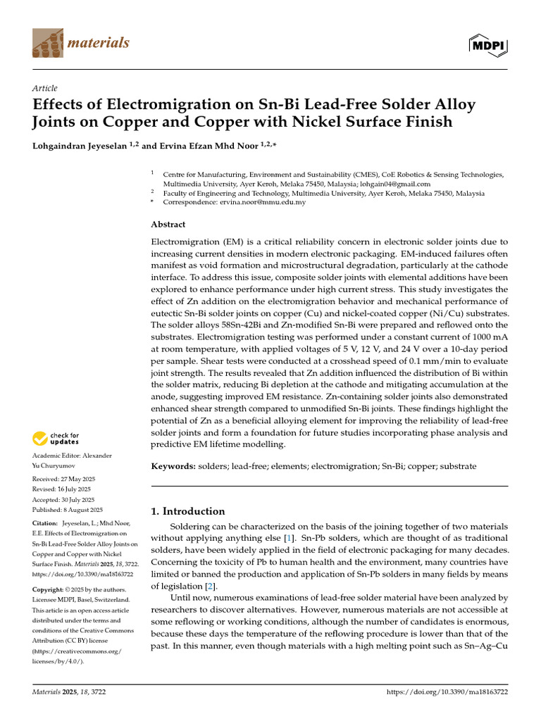 Effects of Electromigration on Sn-Bi Lead-Free Solder Alloy Joints on ...