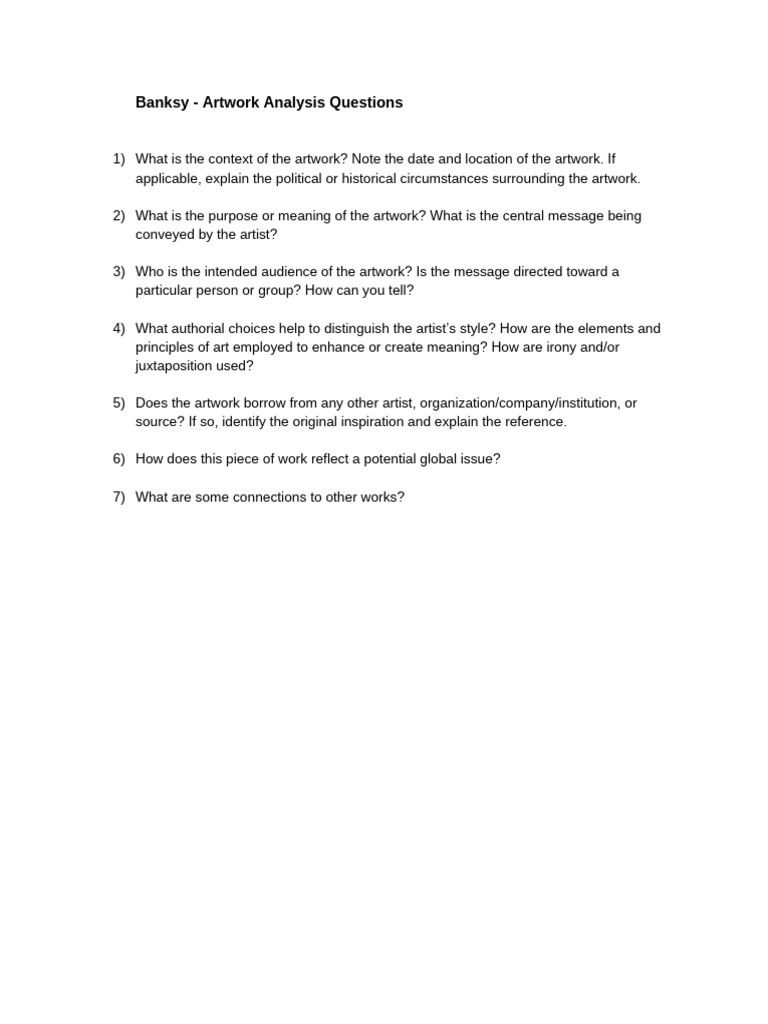 Artwork Analysis Questions-3 | PDF