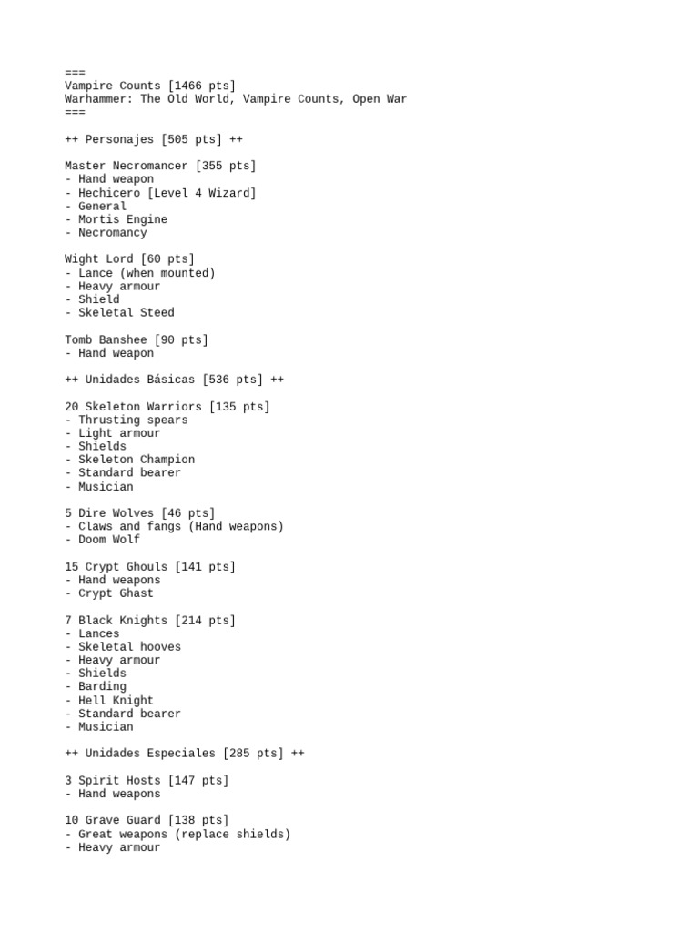 Vampire Counts Army List for Warhammer | PDF