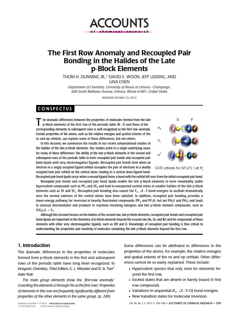 The First Row Anomaly and Recoupled Pair Bonding in The Halides of The ...