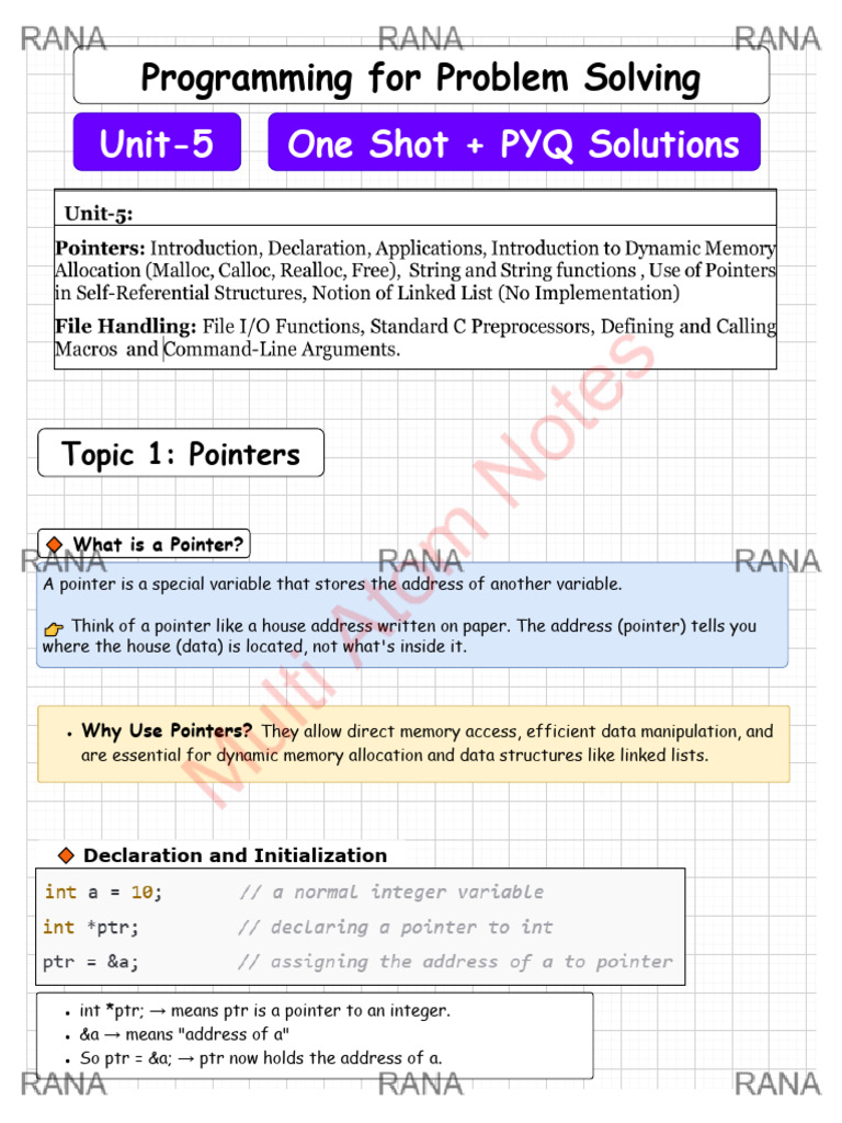 PPS Unit 5 Notes by Multi Atoms Watermark | PDF | Pointer (Computer ...