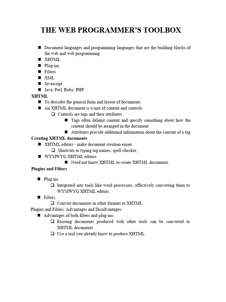 Essential Web Programming Tools Guide | PDF | Xhtml | Html Element