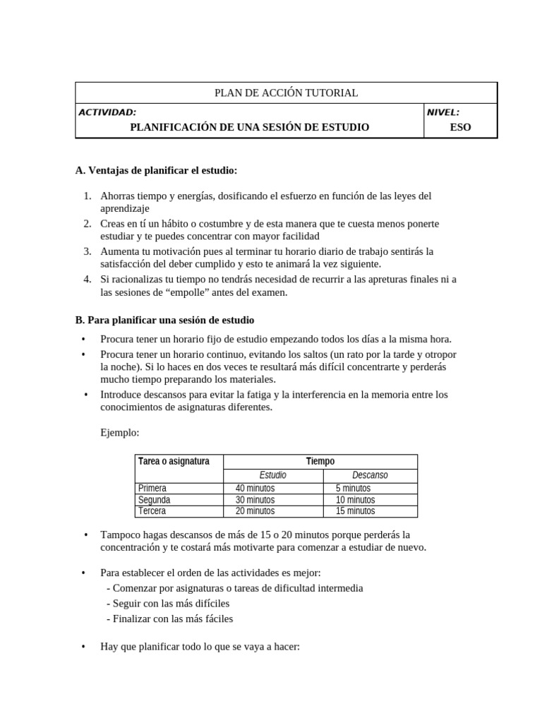 Planificar y Organizar El Estudio | PDF