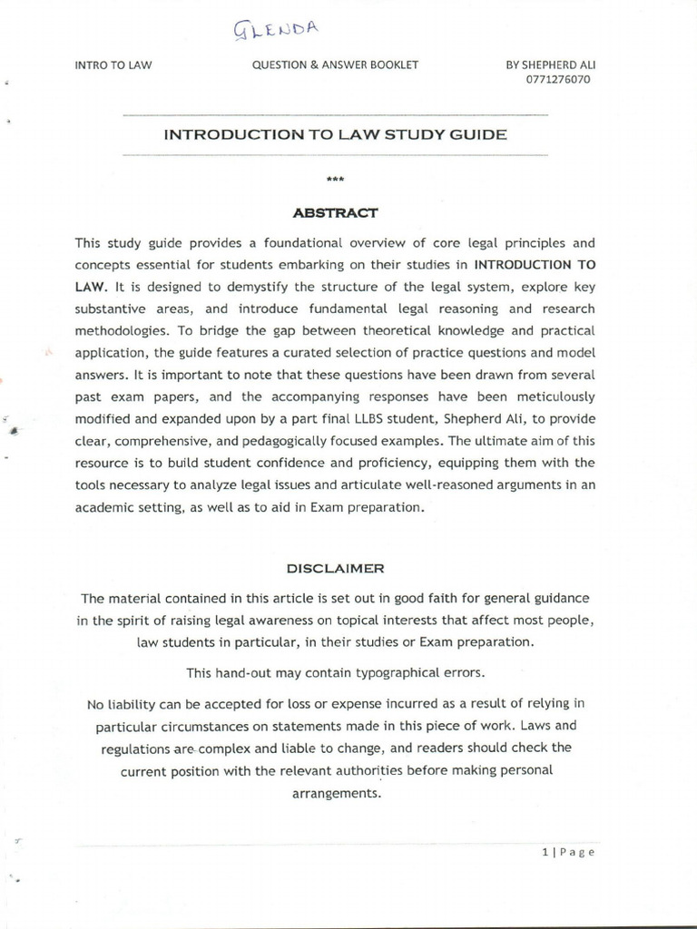 Intro To Law-Question and Answer Booklet | PDF