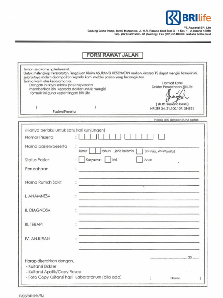 Form Klaim BRI Life - Compile | PDF