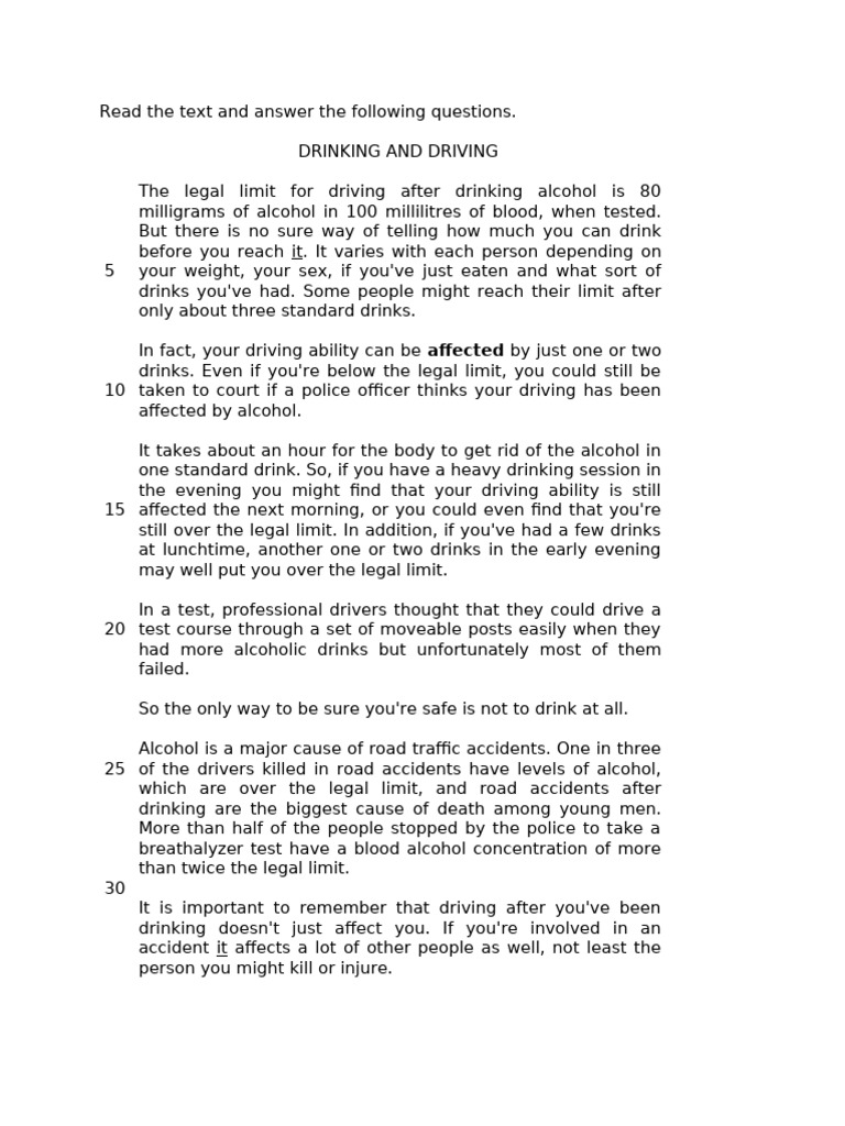 Sample Reading | PDF | Alcohol | Alcohol And Health