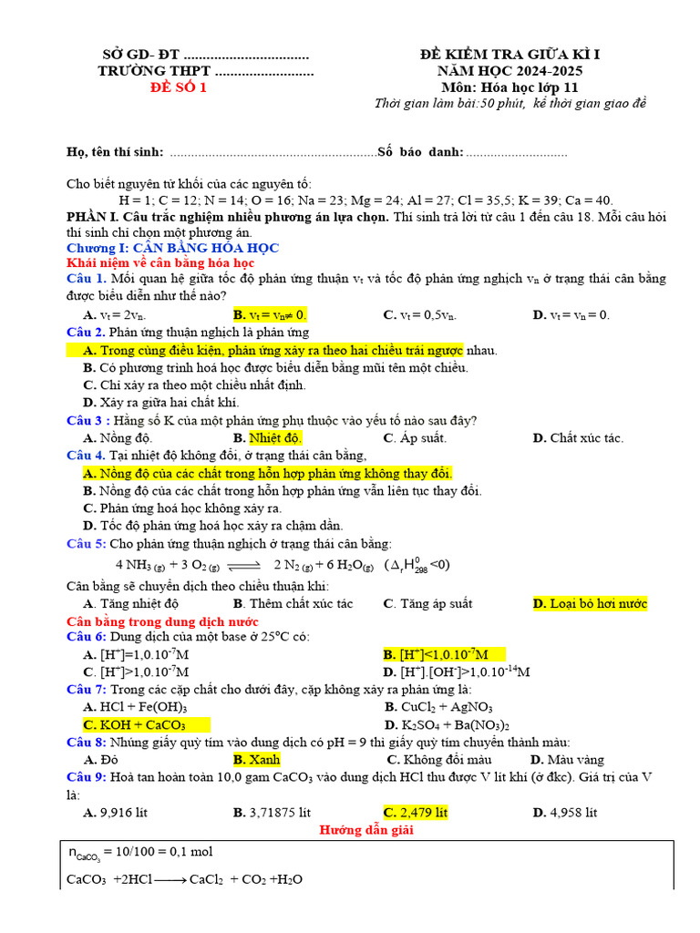 10 de on Ktgk 1 Hoa 11 - Giải | PDF