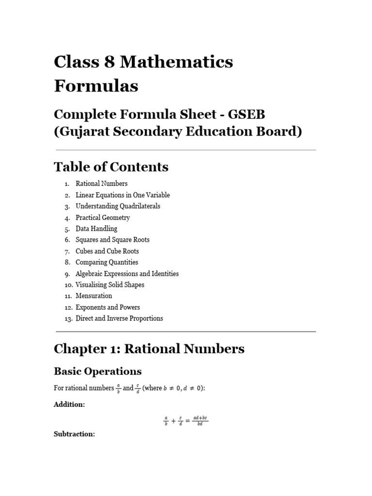 Class 8 Math Formulas GSEB | PDF | Rectangle | Area