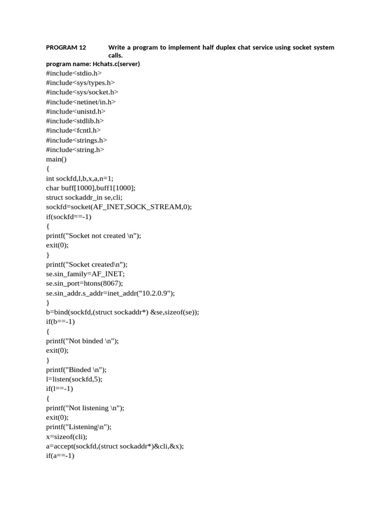 12. Half Duplex Server & Client | PDF | Computer Science | Computer ...