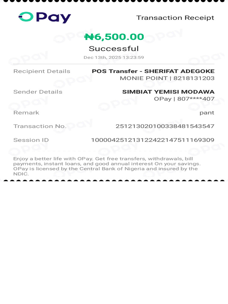 Successful OPay Transaction Receipt | PDF