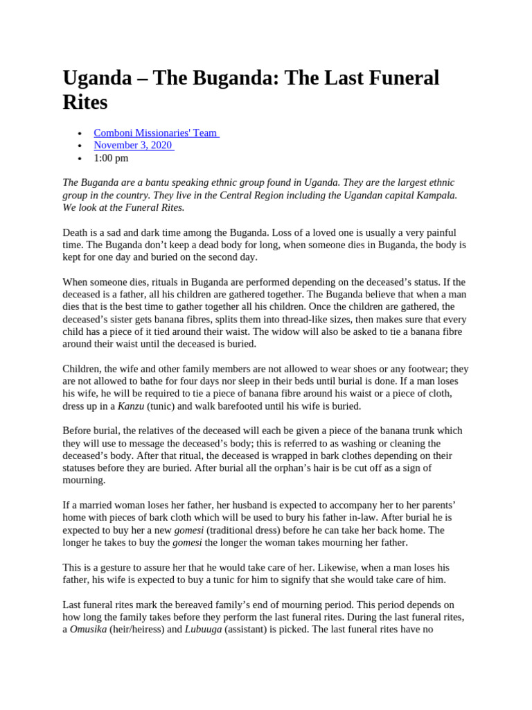 Uganda | PDF | Funeral | Rituals