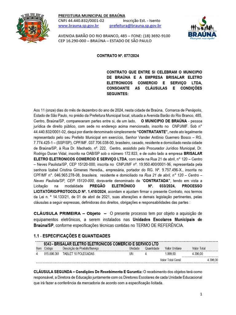 Contrato de Equipamentos em Braúna | PDF | Recibo