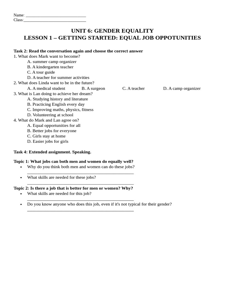 Gender Equality: Equal Job Opportunities | PDF | Teachers | Human ...