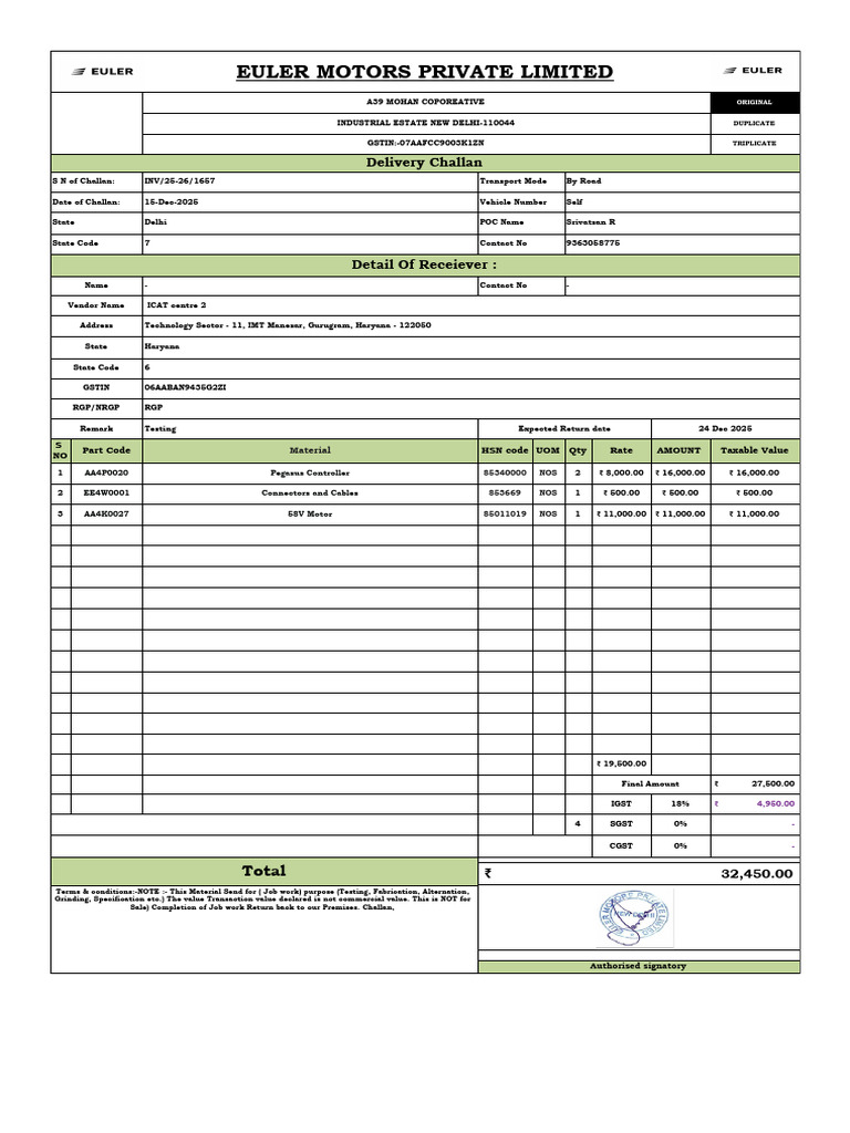Delivery Challan for Job Work Testing | PDF | Transport | Service ...