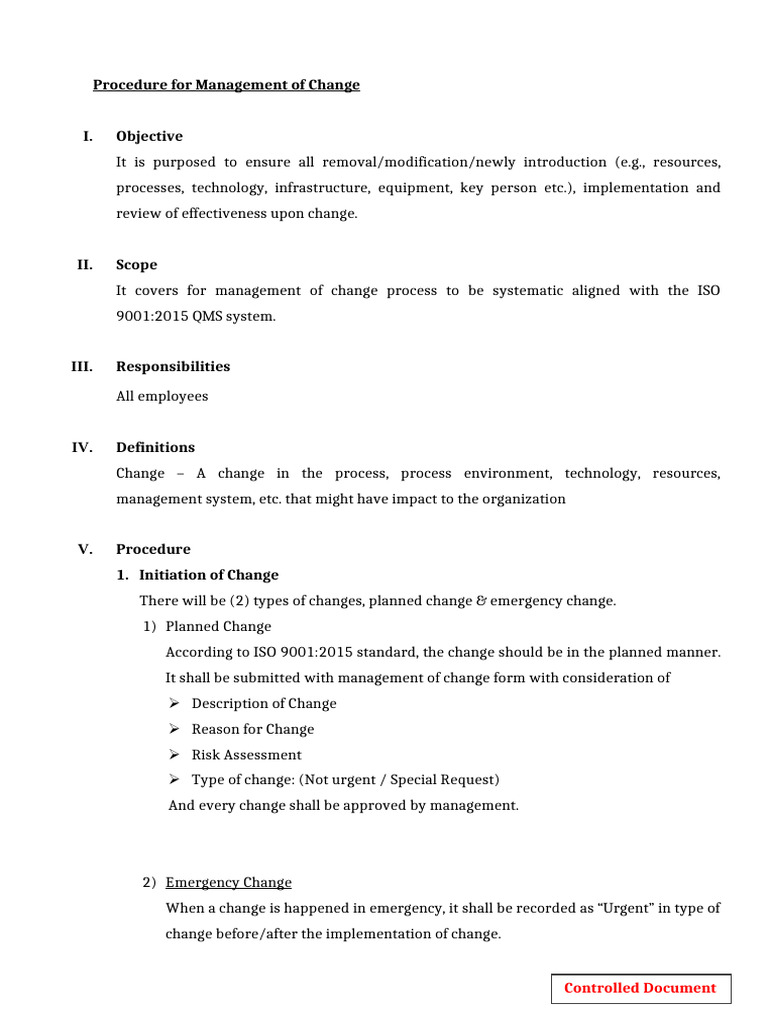 Management of Change Procedure Guide | PDF | Emergency | Business