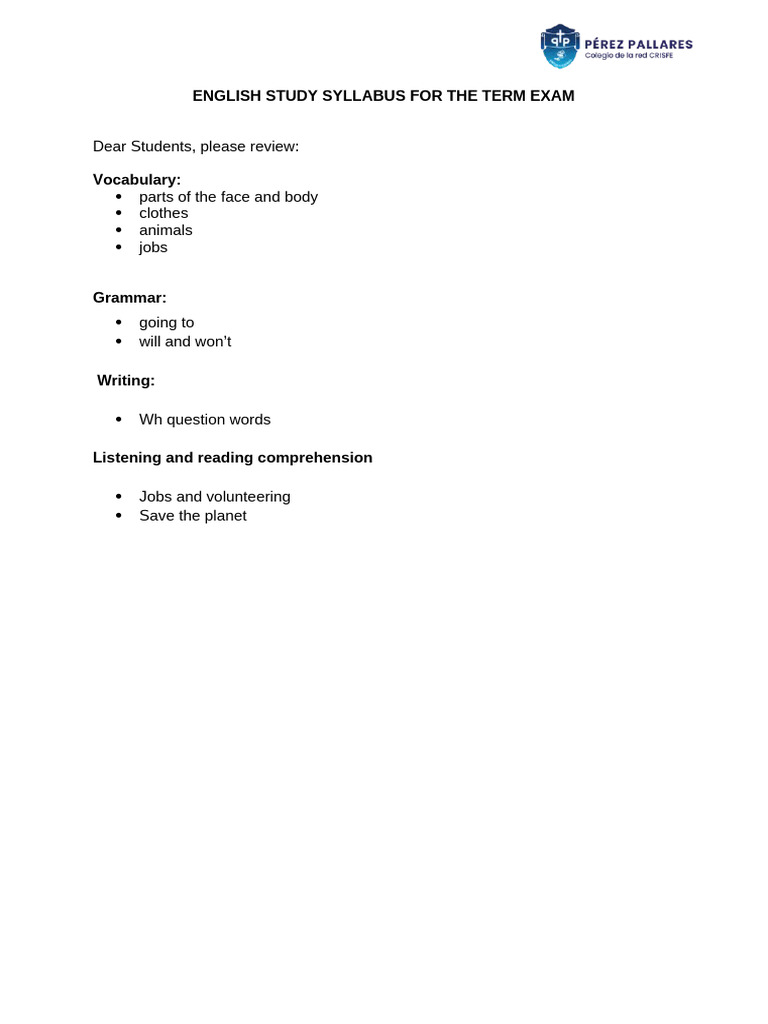 English Study Syllabus 7egb | PDF