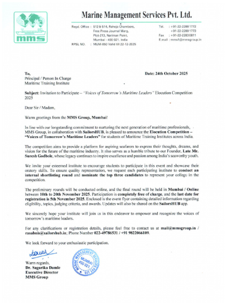 Elocution Competition - Covering Letter MMS | PDF