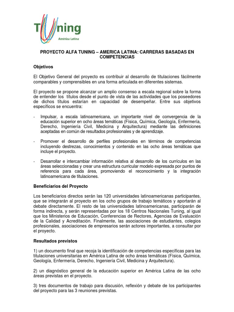 Sintesis Del Proyecto Tuning Descargar Gratis Pdf America Latina