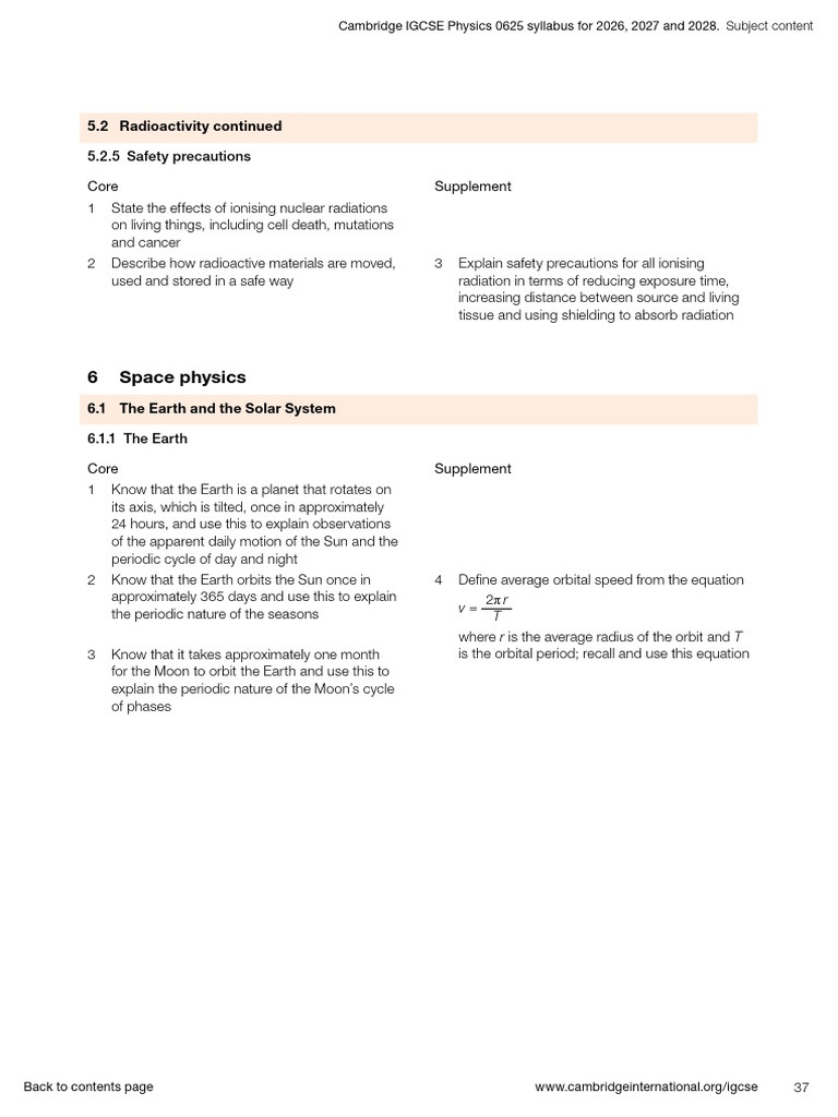 Cambridge IGCSE Physics 0625 Syllabus 2026-2028 | PDF | Stars | Sun