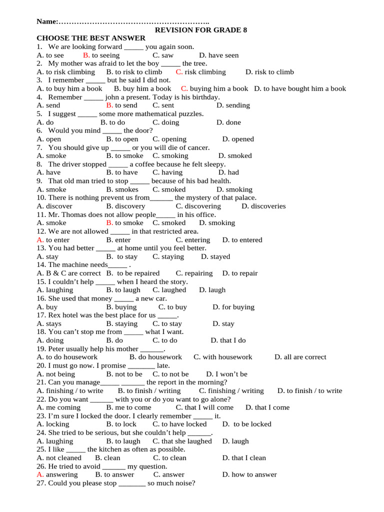 Grade 8 English Grammar Practice | PDF