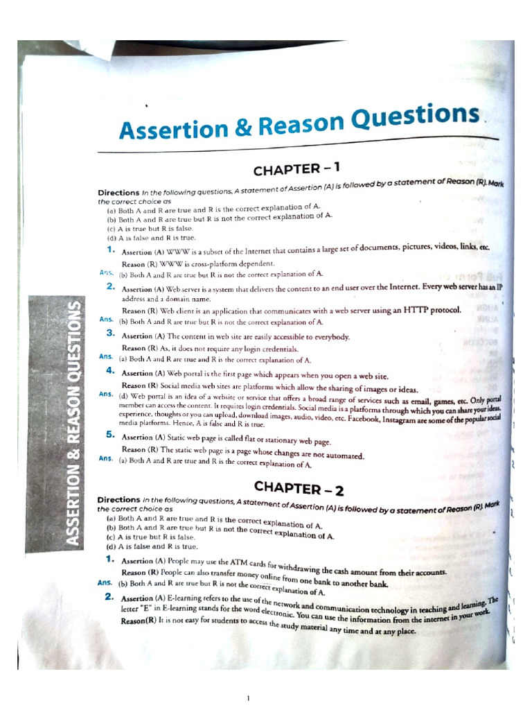 Assertion and Reasoning Based Questions | PDF