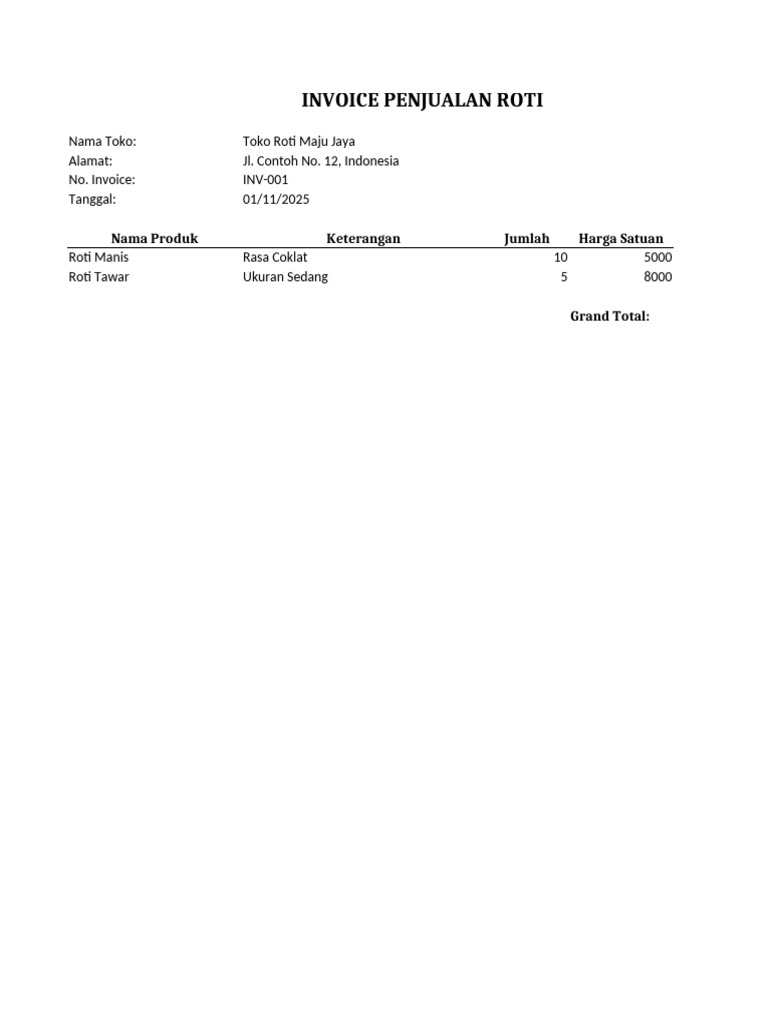 Invoice Penjualan Roti Toko Maju Jaya | PDF
