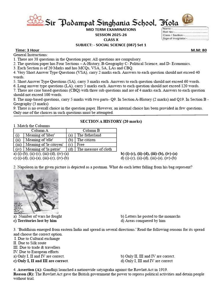 Class 10 So. Sc. MT Marking Scheme Set 1 (2) | PDF | Soil | German Empire