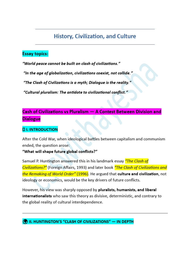 Clash of Civilizations (Huntington vs Pluralism) | PDF | Humanism ...