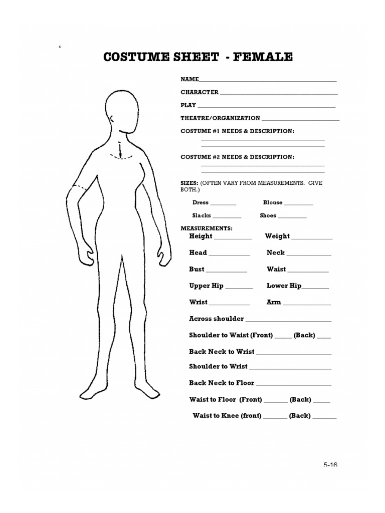 Costume Measurement Form - Female (3) | PDF