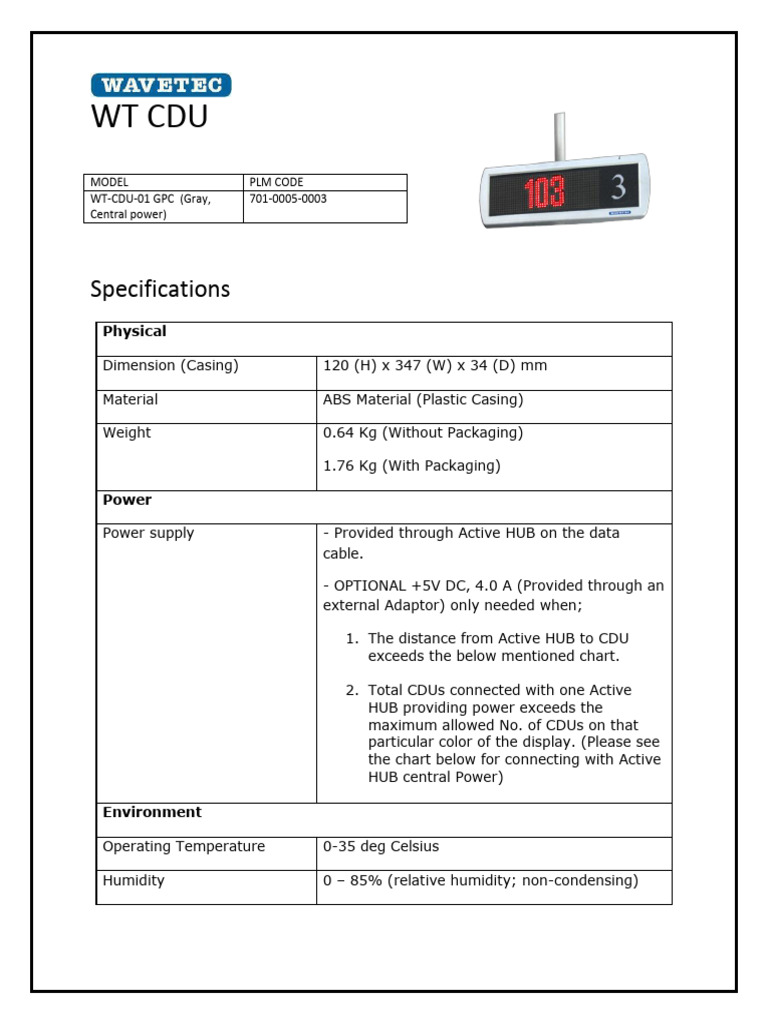 Specification of WT CDU (Central Power) | PDF | Information And ...