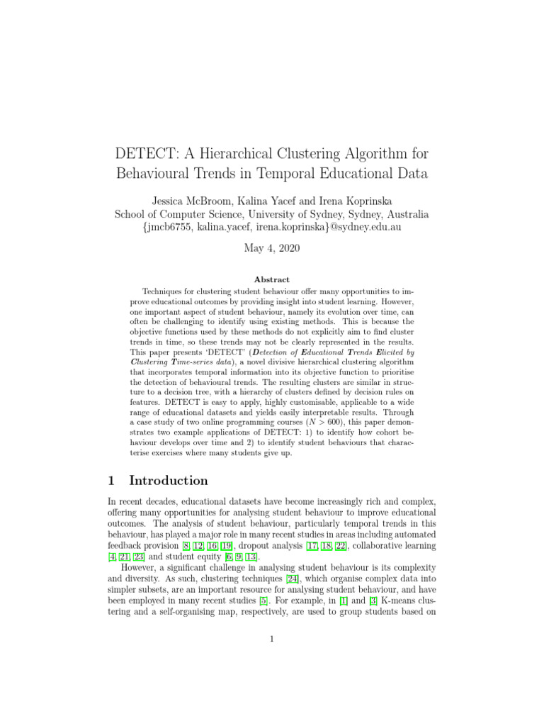 DETECT a Hierarchical Clustering Algorithm For | PDF | Cluster Analysis ...