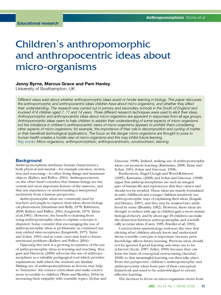 Children's Anthropomorphic and Anthropocentric Ideas About Micro ...