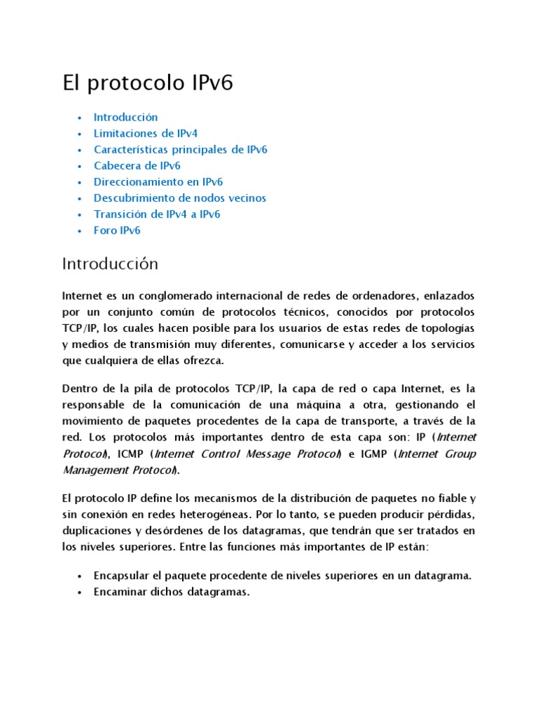 El Protocolo IPv6 | Descargar gratis PDF | Yo Pv6 | Protocolos de internet