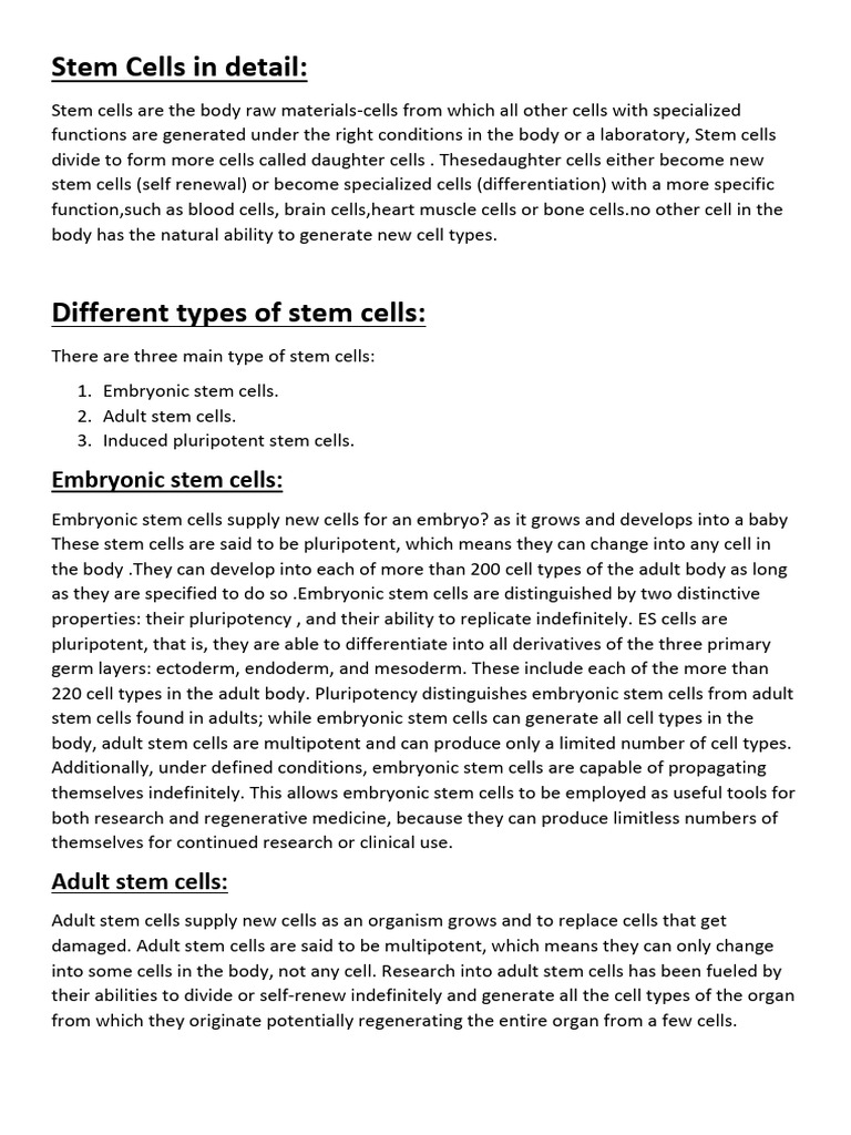 Understanding Stem Cells: Types & Functions | PDF | Stem Cell | Cell ...
