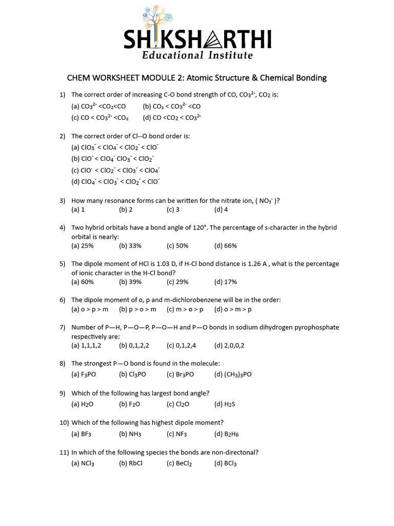 Chemistry Worksheet: Atomic Structure & Bonding | PDF | Atomic | Phases ...
