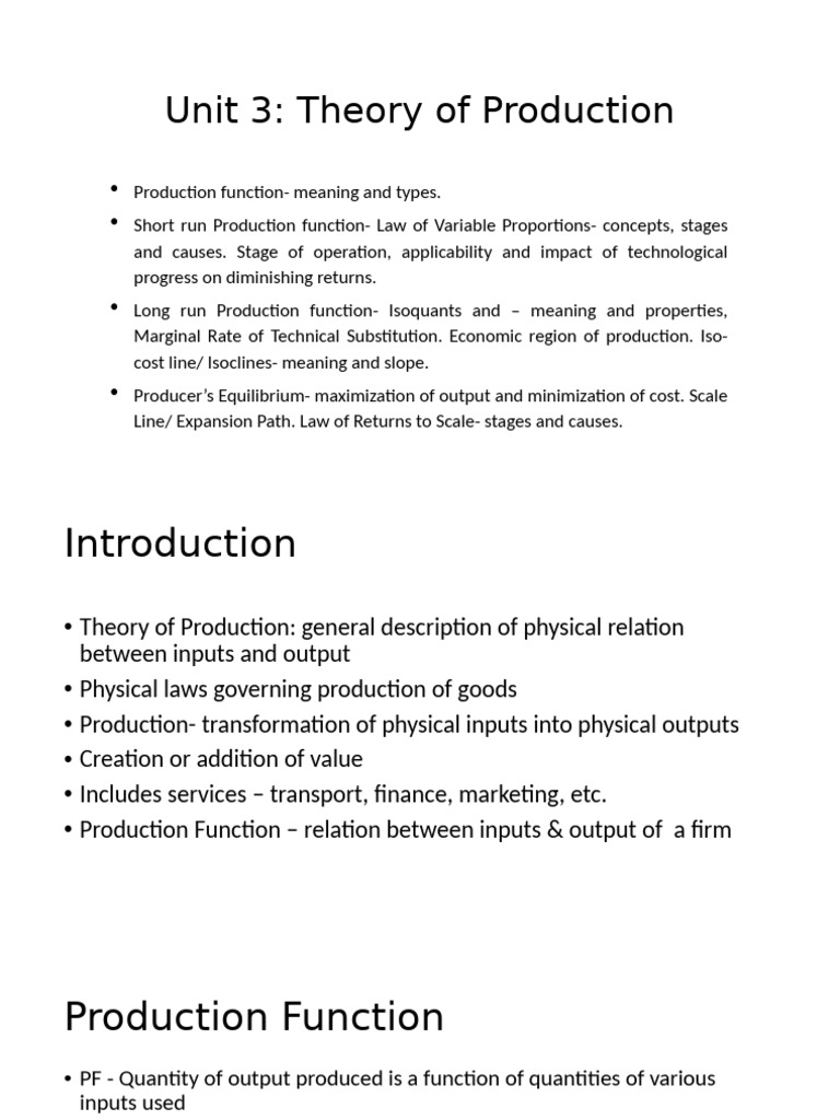 Theory of Production: Functions & Returns | PDF | Production Function ...