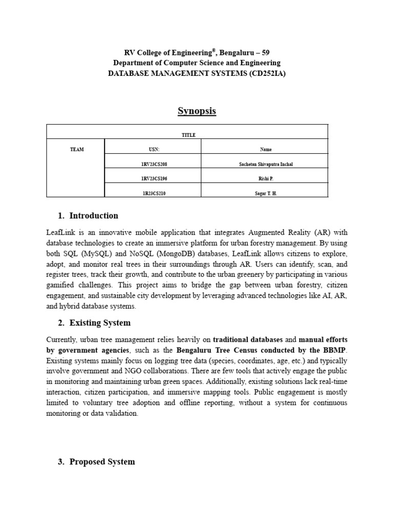 DBMS Synopsis Format 2025-2026 | PDF | Databases | No Sql