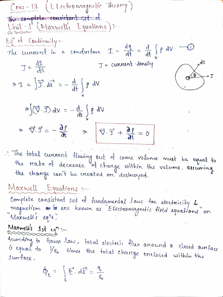 Maxwell's Equations (Unit 1) (Core 13) | PDF | Electromagnetism | Physics
