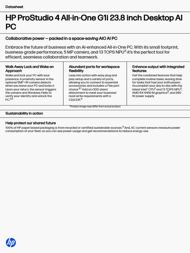 HP ProStudio 4 AiO Desktop PC Datasheet | PDF | Hard Disk Drive ...