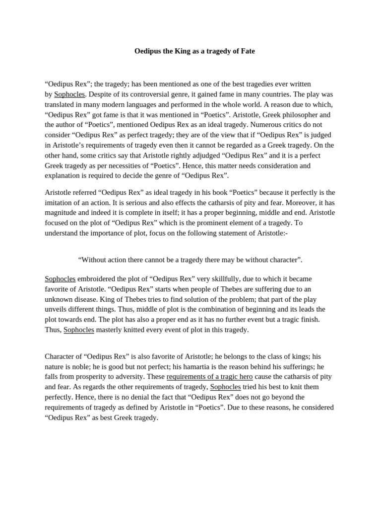 Oedipus the King as a Tragedy of Fate | PDF | Tragedy | Poetics (Aristotle)