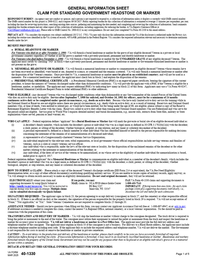 VA40-1330 | PDF | Cemetery | Military Discharge