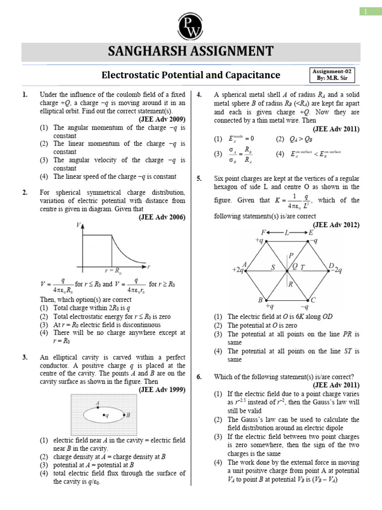 Sangharsh Assignment 02 Electrostatic Potential and Capacitance | PDF | Electric Field | Sphere