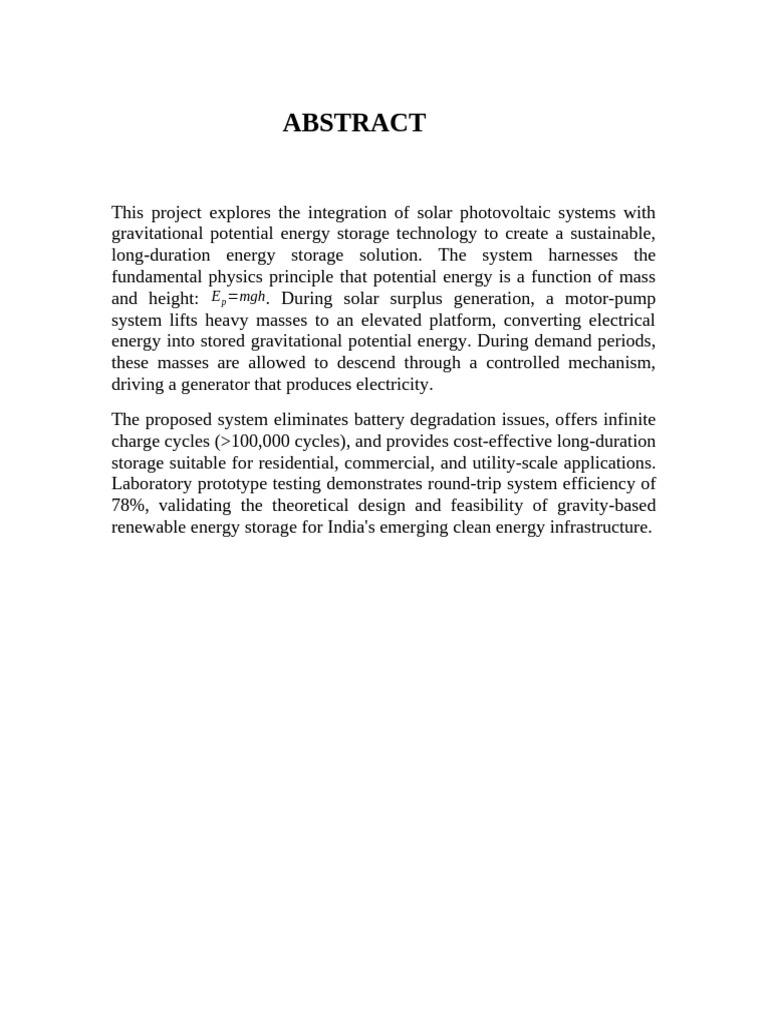 Solar Gravity Energy Storage Minor Project | PDF | Energy Storage ...