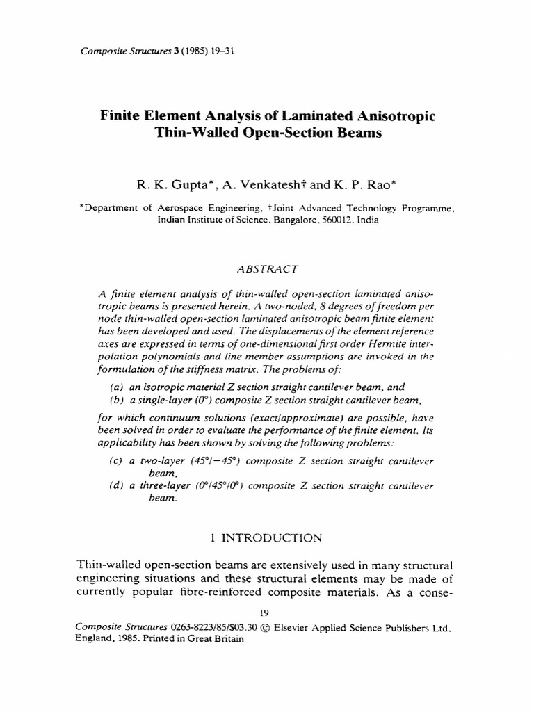 Finite E L e M e N T Analysis of Laminated Anisotropic Thin-Walled Open-Section Beams | PDF ...